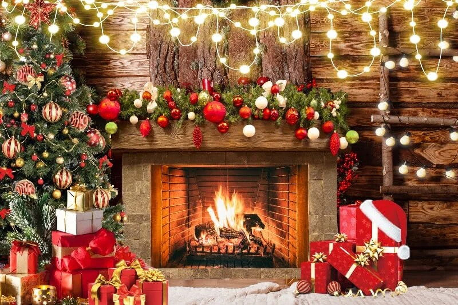 Christmas Backdrop Winter Snowscape Merry Xmas Tree Fireplace Garland Party Kid Birthday ...