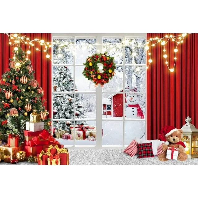 Christmas Backdrop Winter Snowscape Merry Xmas Tree Fireplace Garland Party Kid Birthday ...
