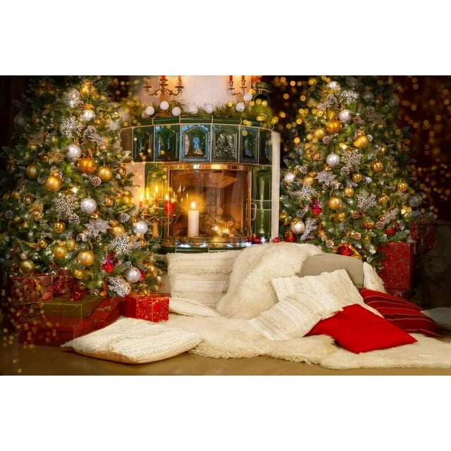 Christmas Backdrop Winter Snowscape Merry Xmas Tree Fireplace Garland Party Kid Birthday ...