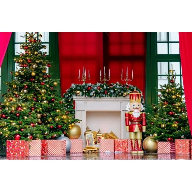 Christmas Backdrop Winter Snowscape Merry Xmas Tree Fireplace Garland Party Kid Birthday ...