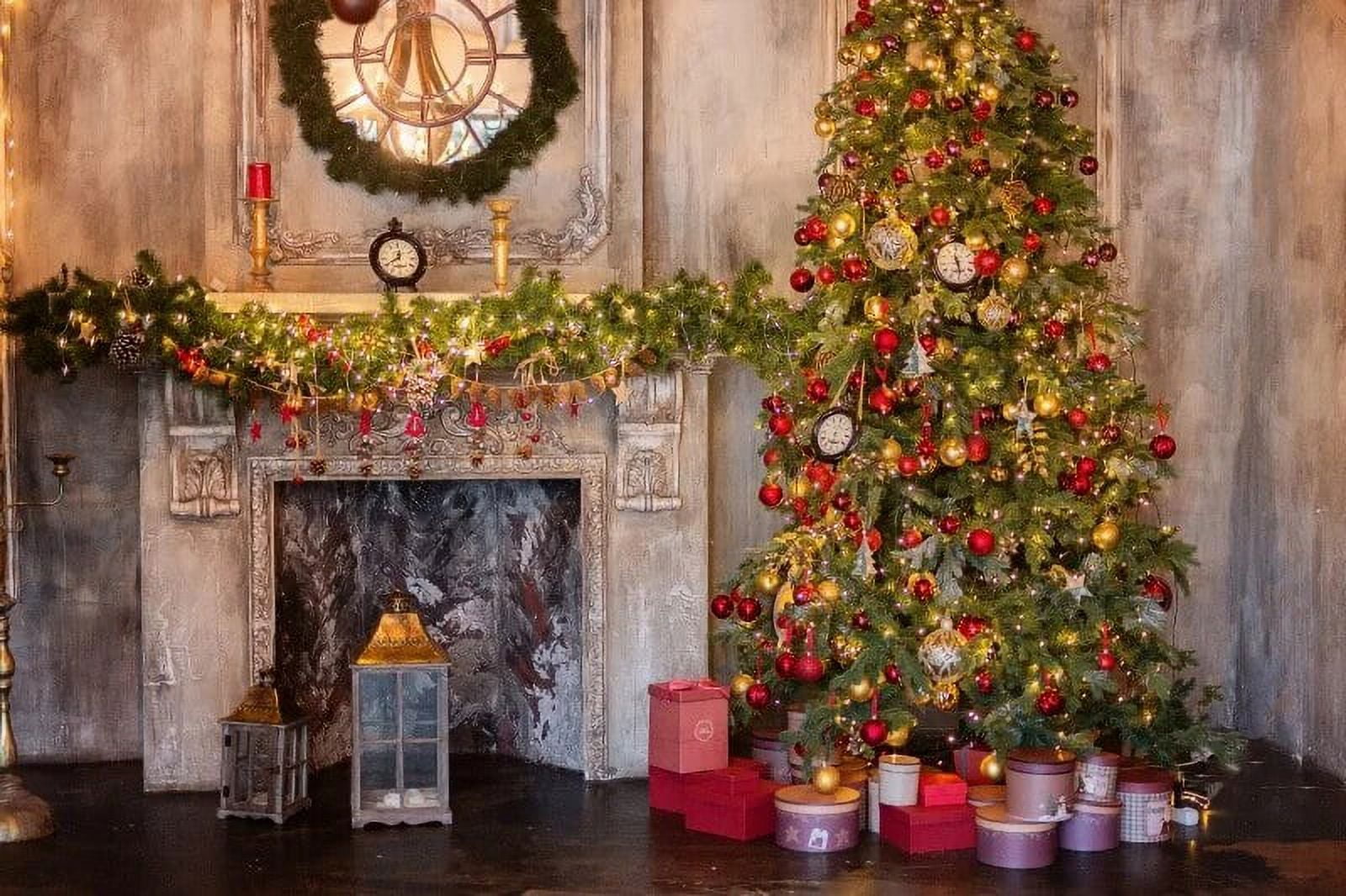 Christmas Backdrop Winter Snowscape Merry Xmas Tree Fireplace Garland Party Kid Birthday ...