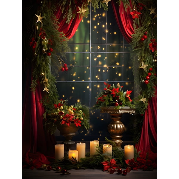 Christmas Backdrop Winter Xmas Tree Santa Claus Wood Board Fireplace ...