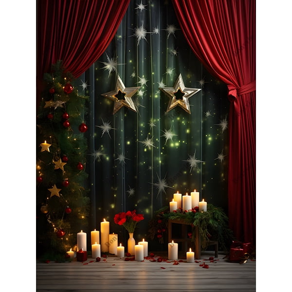Christmas Backdrop Winter Xmas Tree Santa Claus Wood Board Fireplace ...