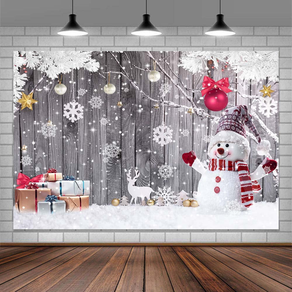 Christmas Backdrop Wooden Wall Photography Backdrop Snow Floor Photo ...