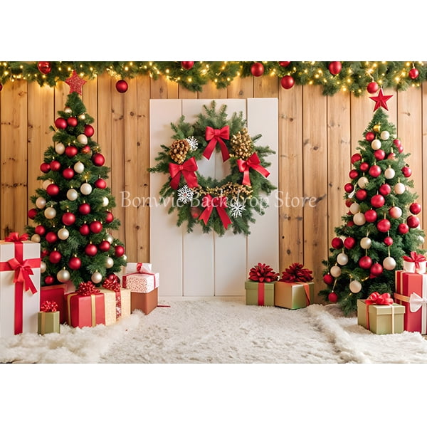 Christmas Backdrop Xmas Tree Fireplace Gift Window Family Baby Portrait ...