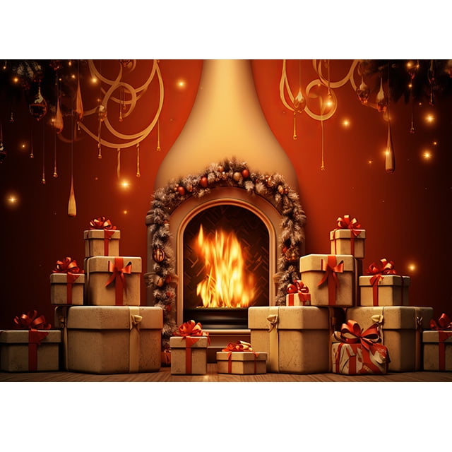 Christmas Backdrop Xmas Tree Fireplace Window Gifts Family Portrait Photography Background Props ...
