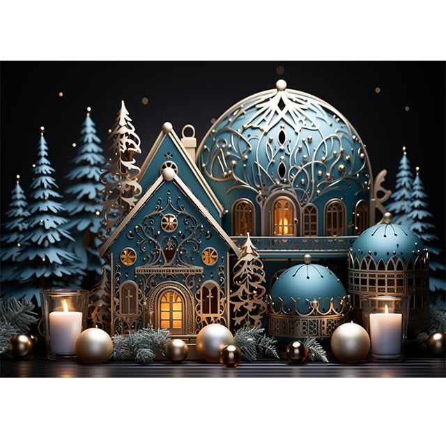 Christmas Backdrop Xmas Tree Fireplace Window Gifts Family Portrait ...