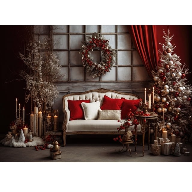 Christmas Backdrop Xmas Tree Fireplace Window Gifts Family Portrait ...