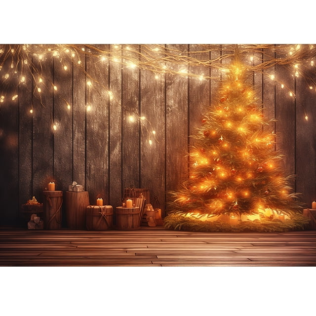 Christmas Backdrop Xmas Tree Fireplace Window Gifts Family Portrait ...