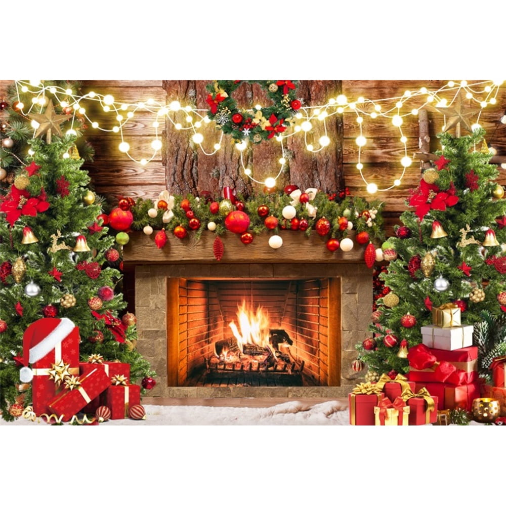 Christmas Backdrop Xmas Tree Santa Claus Gift Window Fireplace Baby ...