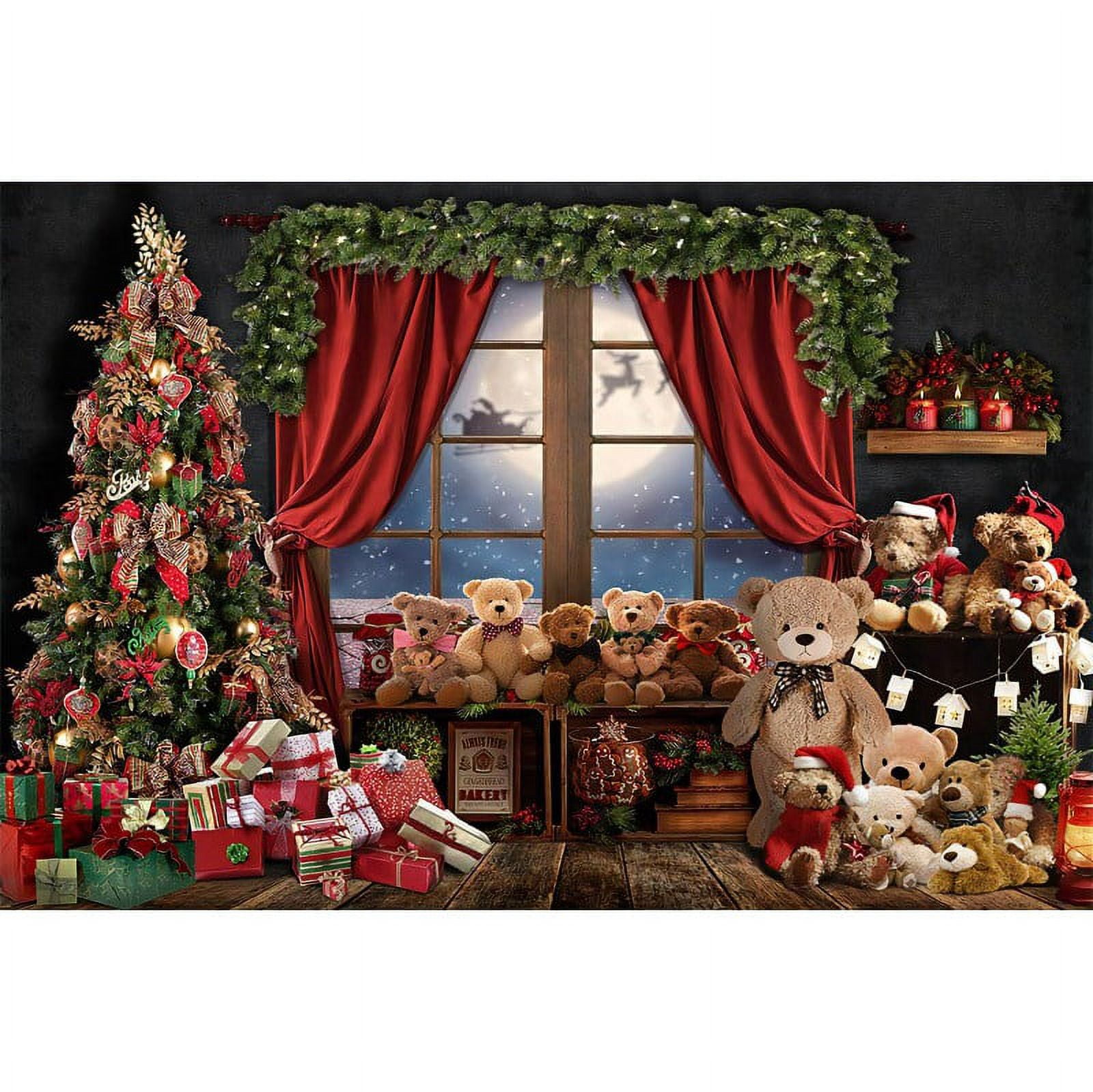 Christmas Backdrop Xmas Tree Santa Claus Gift Window Fireplace Baby ...