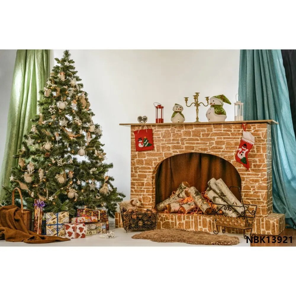 Christmas Backdrops Chic Wall Gifts Tree Stars Sofa Family Portrait ...