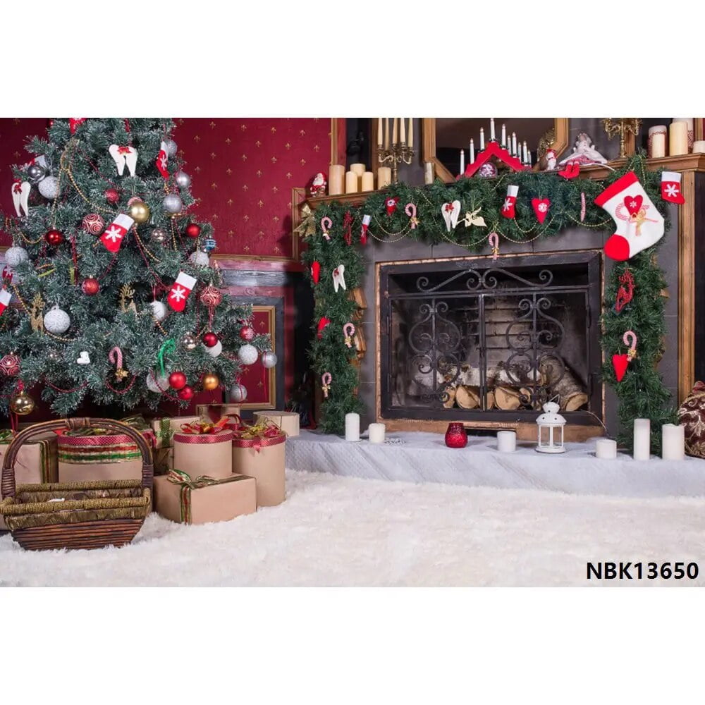 Christmas Backdrops Fireplace Sofa Gifts Lights Tree Photography ...