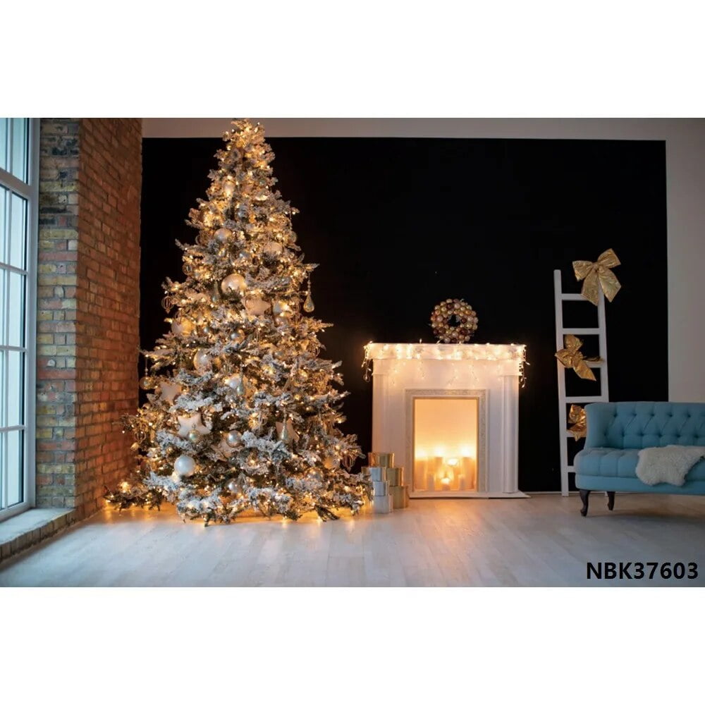 Christmas Backdrops Fireplace Sofa Gifts Lights Tree Photography ...