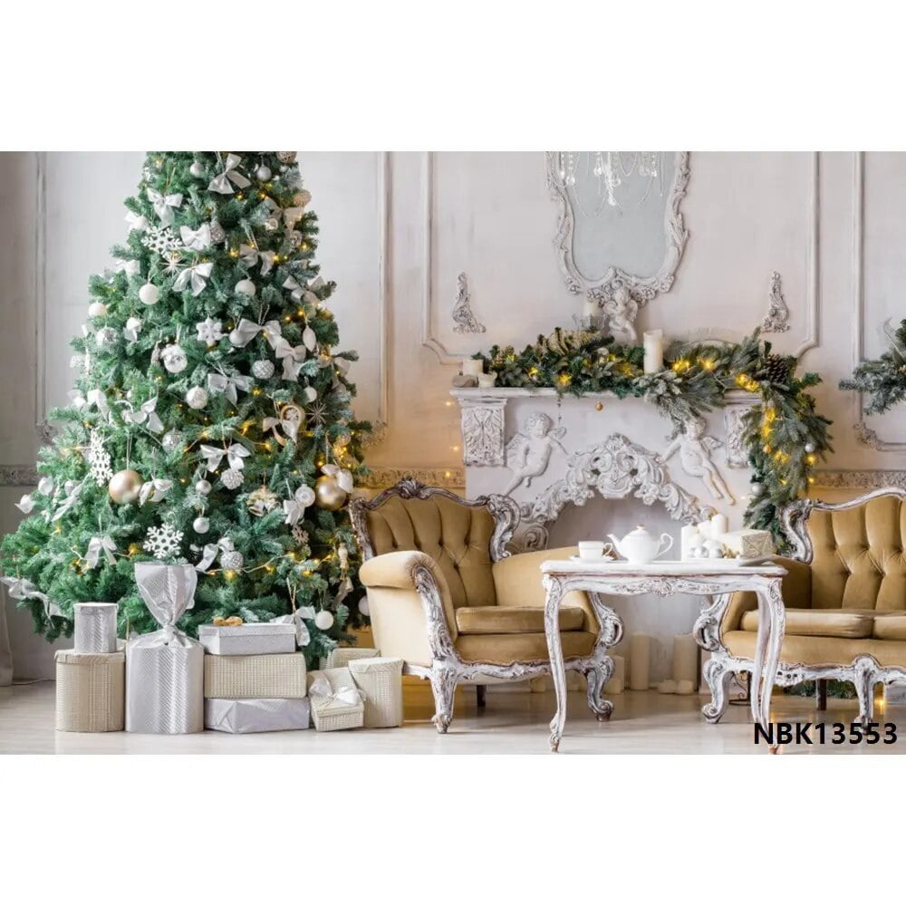 Christmas Backdrops Fireplace Sofa Gifts Lights Tree Photography ...