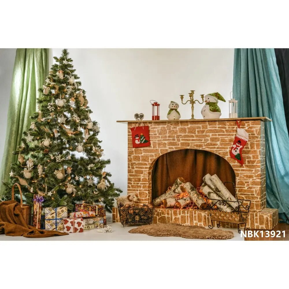 Christmas Backdrops Fireplace Sofa Gifts Lights Tree Photography ...