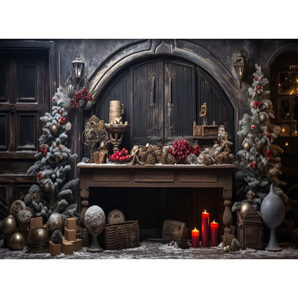 Christmas Backdrops Xmas Tree Gifts Fireplace Family Party r ...