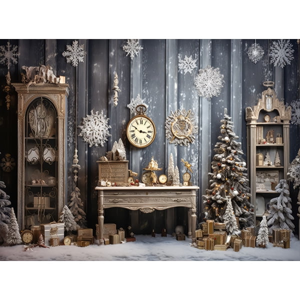 Christmas Backdrops Xmas Tree Gifts Fireplace Family Party r ...
