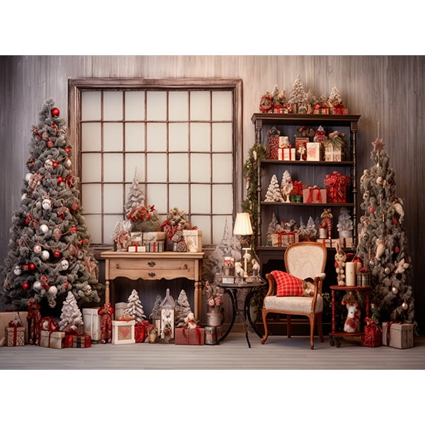 Christmas Backdrops Xmas Tree Gifts Fireplace Family Party r ...