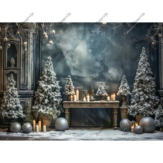 Christmas Backdrops Xmas Tree Wood Window Door Family Party r ...