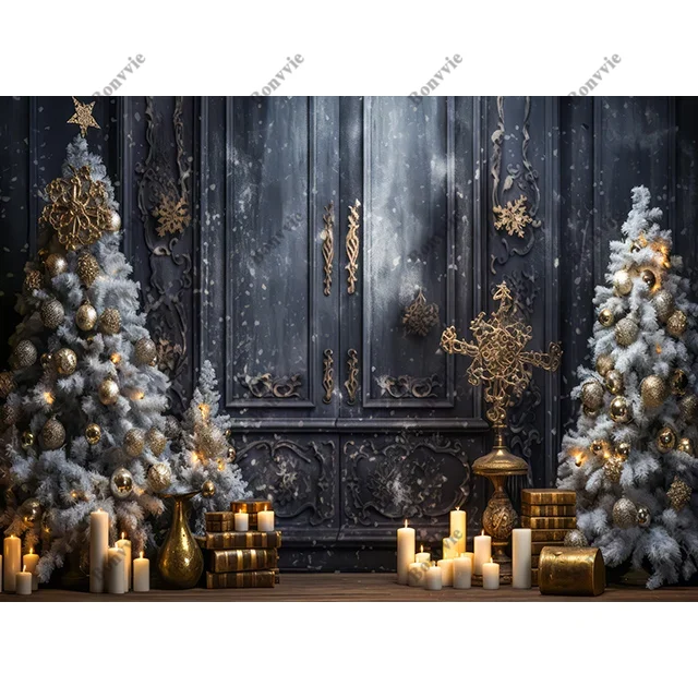 Christmas Backdrops Xmas Tree Wood Window Door Family Party r ...