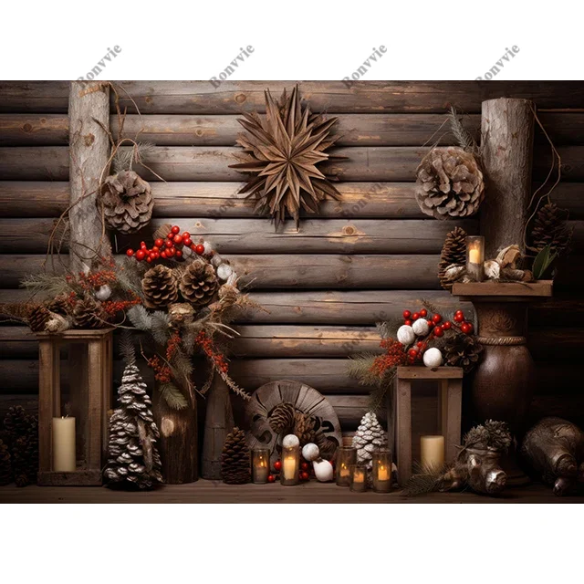 Christmas Backdrops Xmas Tree Wood Window Door Family Party r ...