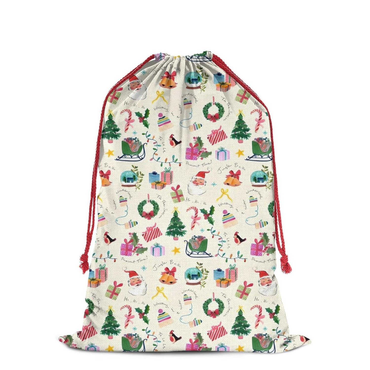 Christmas Bags Drawstring,Beige Christmas Santa Pattern Large Xmas ...