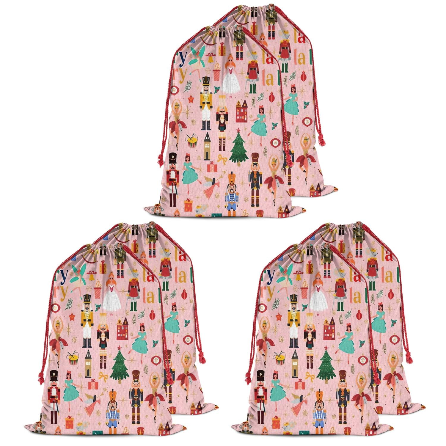 Christmas Bags Drawstring,Pink Christmas Nutcracker Pattern Large Xmas ...