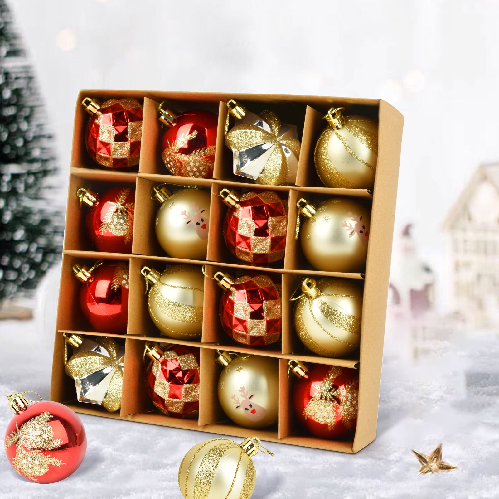 Christmas Ball Baubles Ornaments Set,16Pcs Shatterproof Christmas Ball ...