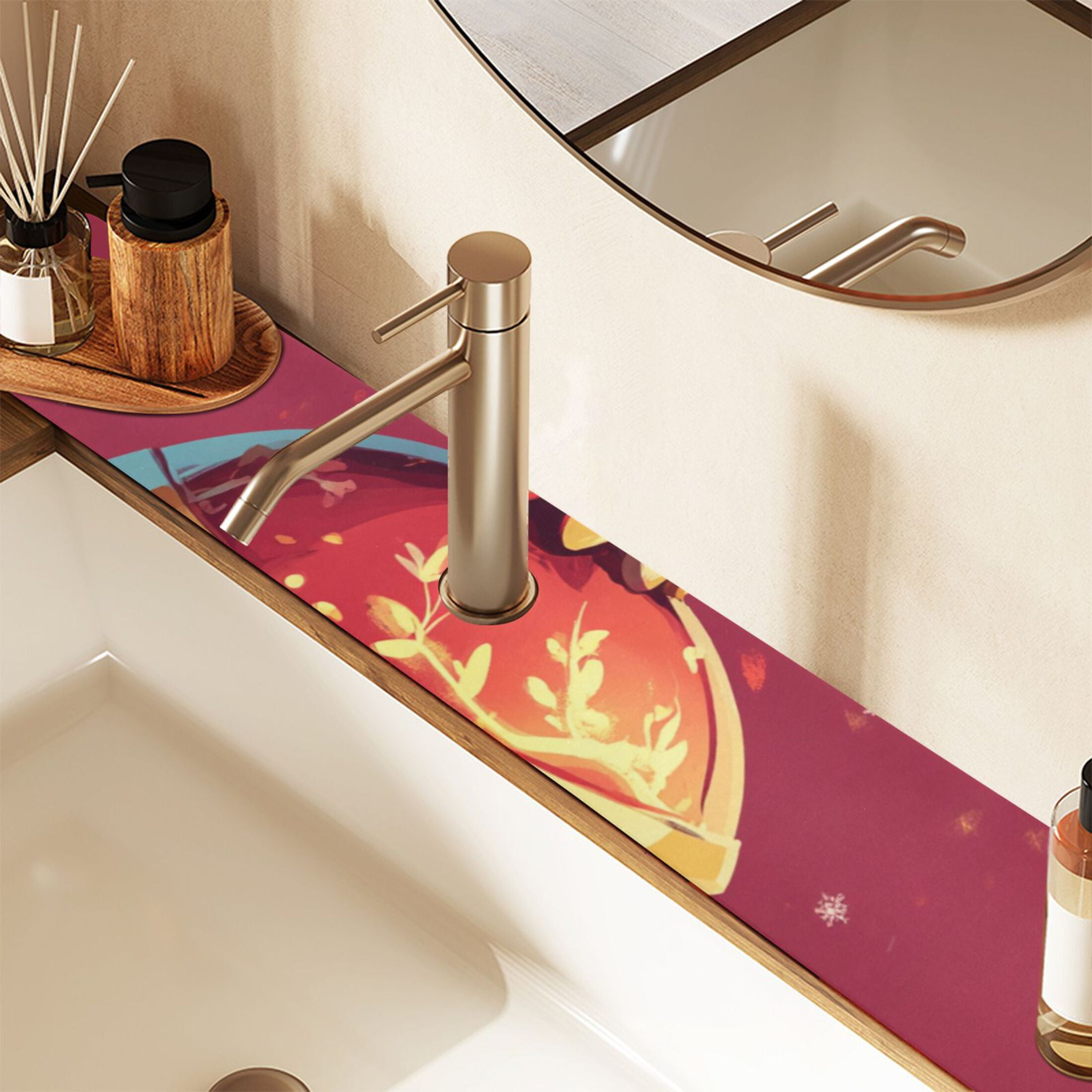 Christmas Ball Bell Sink Splash Guard Faucet 14.7x5.4in Drying Mat ...
