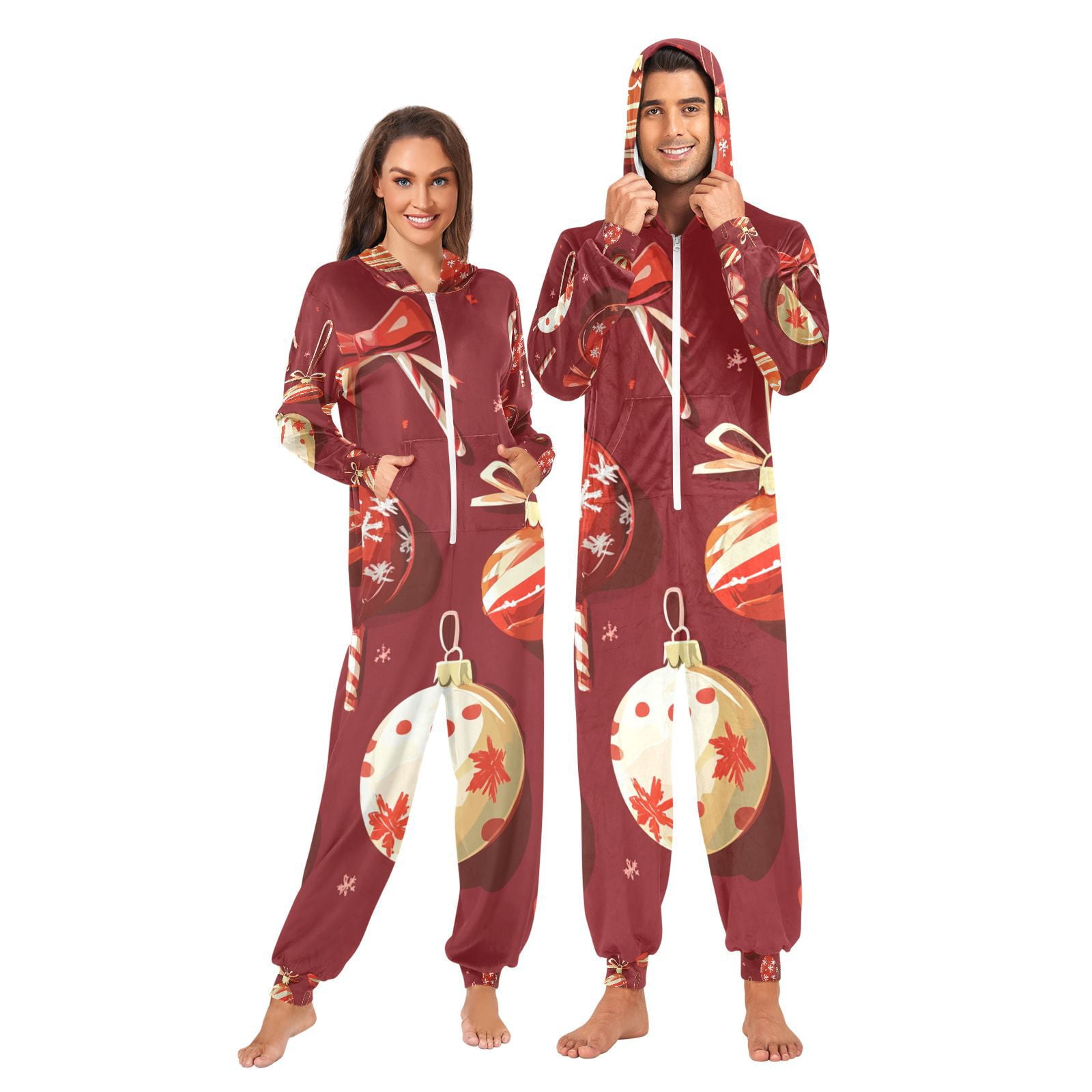 Christmas Ball Bells Adult Onesie Pajamas Slim Fit Christmas One Piece ...