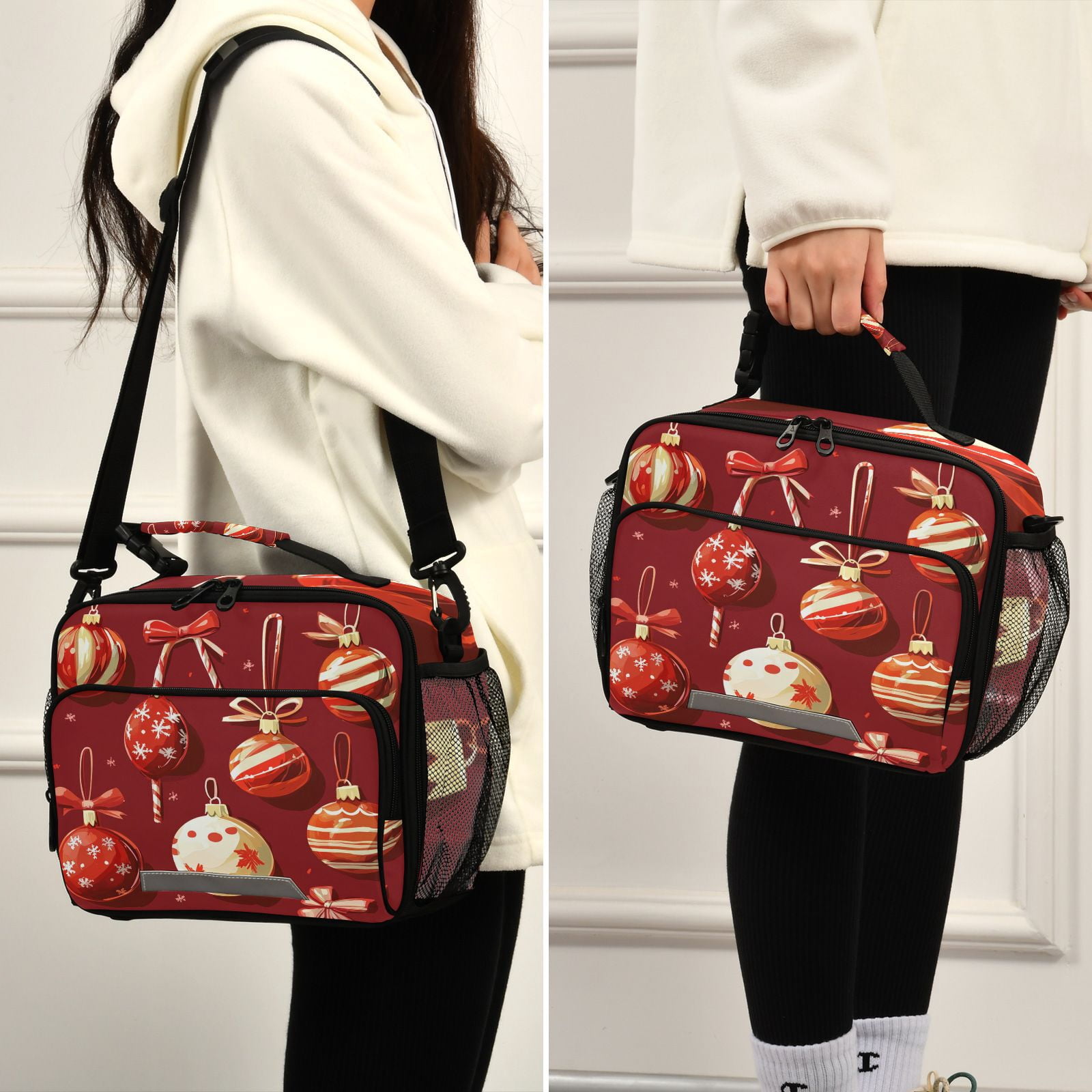 Christmas Ball Bells Lunch Bag Cooler Bag Cooling Tote Portable ...