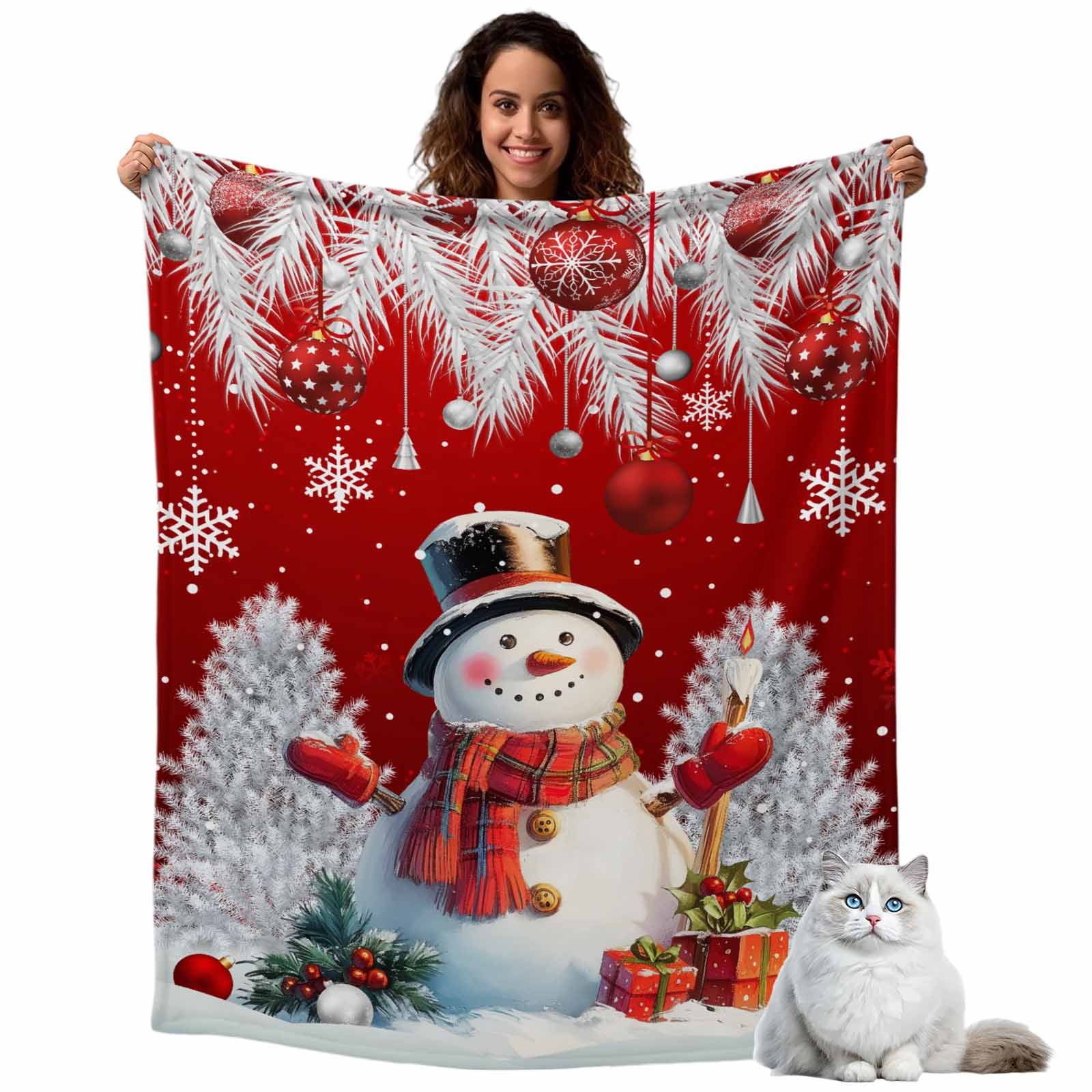 Christmas Ball Fleece Throw Blanket Lightweight Snowman Gifts Xmas Tree ...