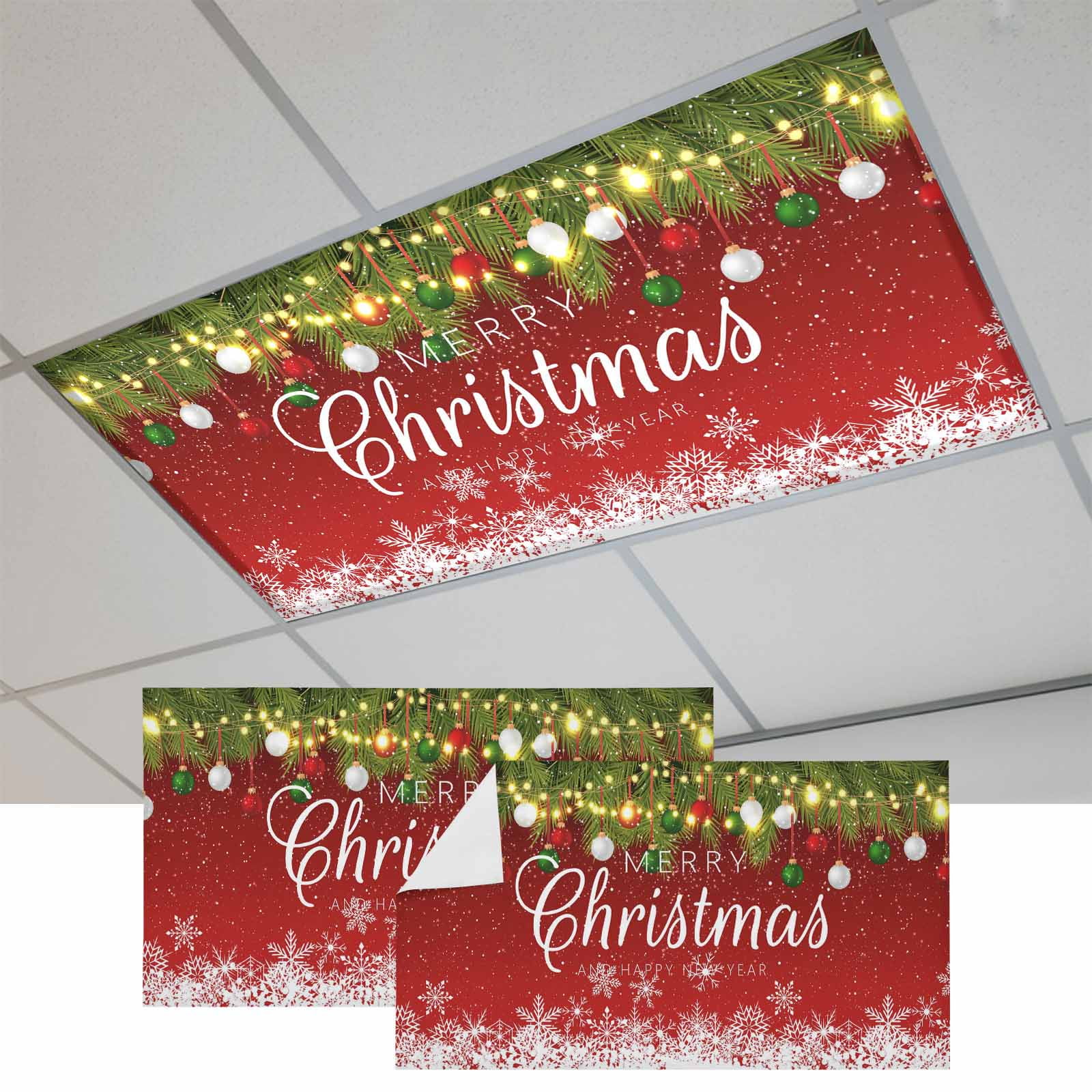 Christmas Ball Fluorescent Light Covers, Winter Snowflakes Xmas Pine ...