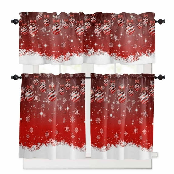 Christmas Ball Kitchen Curtains Valances and Tiers Set of 3 Winter ...