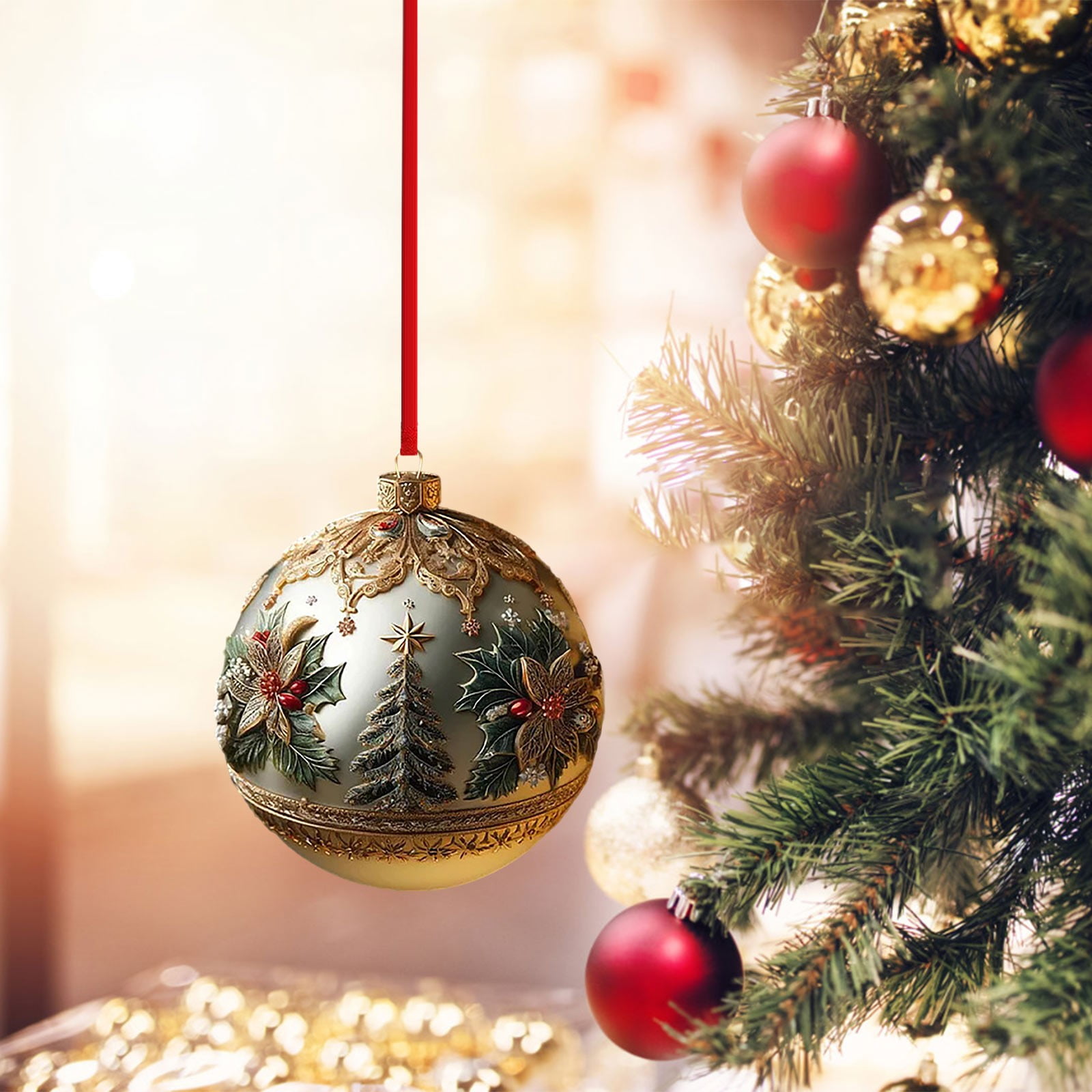 Christmas Ball Ornament, 2D Flat Acrylic Xmas Tree Balls Pendant ...