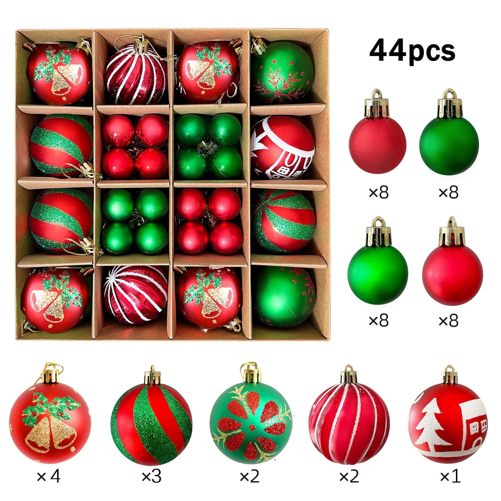 Christmas Ball Ornament Set, 44 Pieces Christmas Tree Ornaments For ...