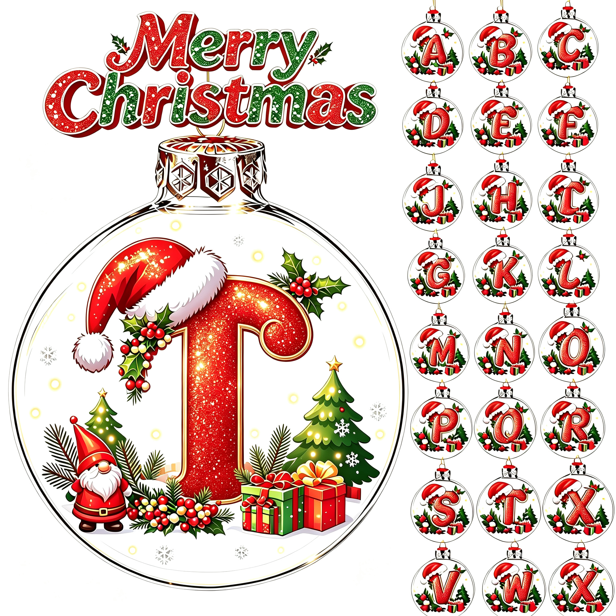 Christmas Ball Ornaments 26 Letter Personalized Hanging Pendant Warm ...