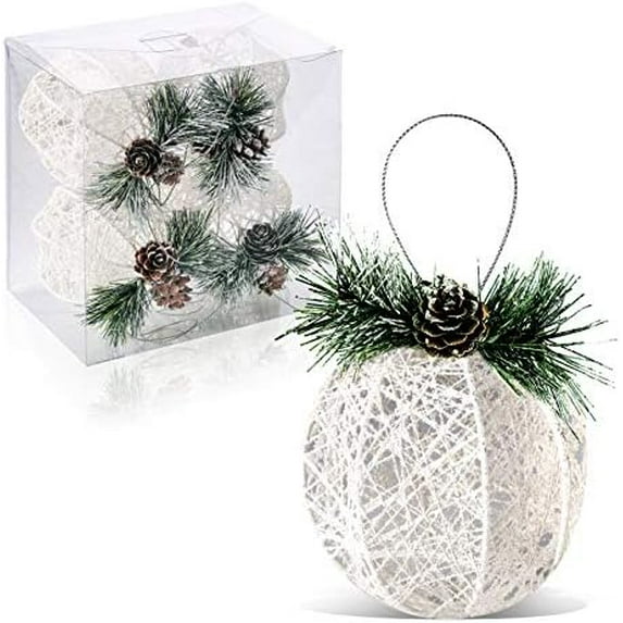 Christmas Ball Ornaments, 4pc Set White Pinecone Rattan Thread String ...