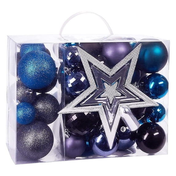 Christmas Ball Ornaments 50ct - Shatterproof Baubles - Black & Blue ...