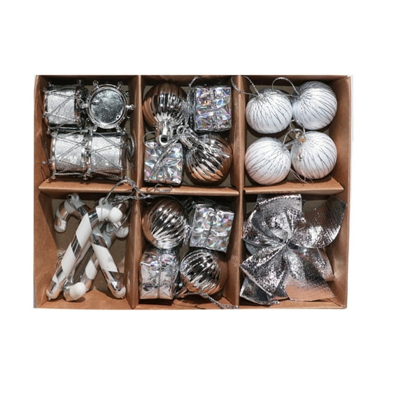 Christmas Ball Ornaments Set 24 PCS Shatterproof Silver Painted Shaped ...