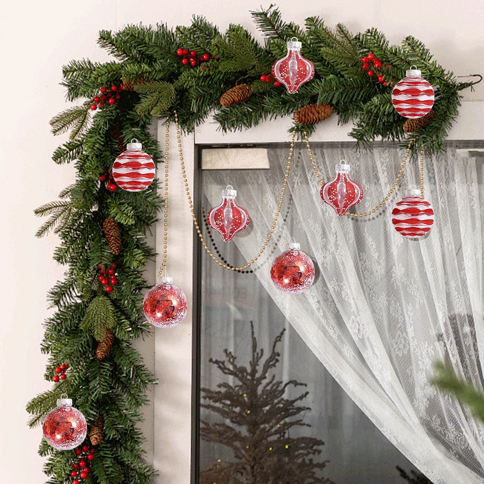 Christmas Ball Ornaments Set - 8cm Red & Gold Plastic Decoration Balls ...