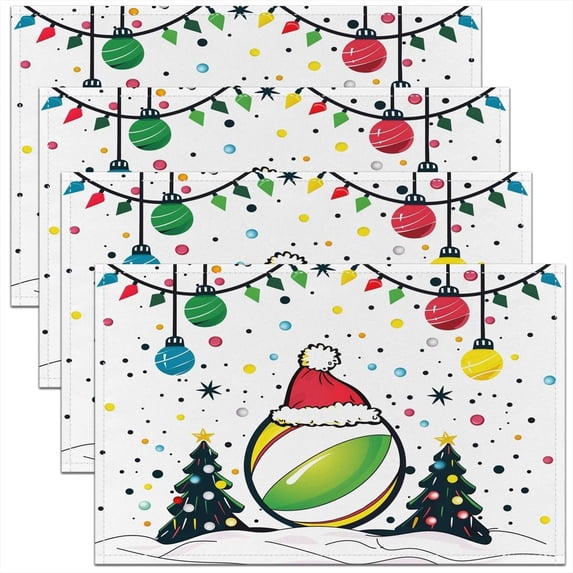 Christmas Ball Place Mats Set of 4,Pickleball Merry Christmas Table ...
