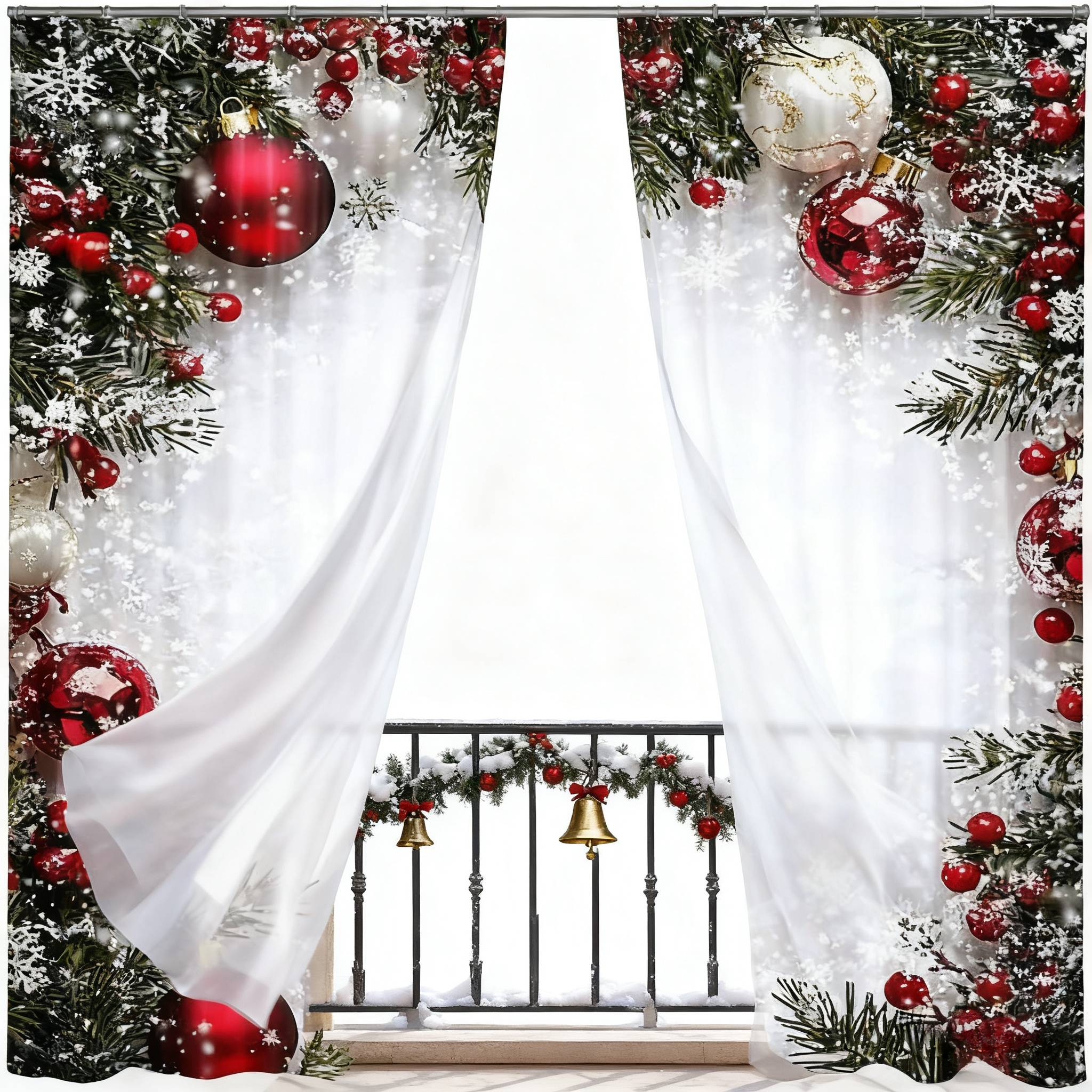 Christmas Ball Printed Curtains, Red Luxury Xmas Print, 2D Flat Print ...
