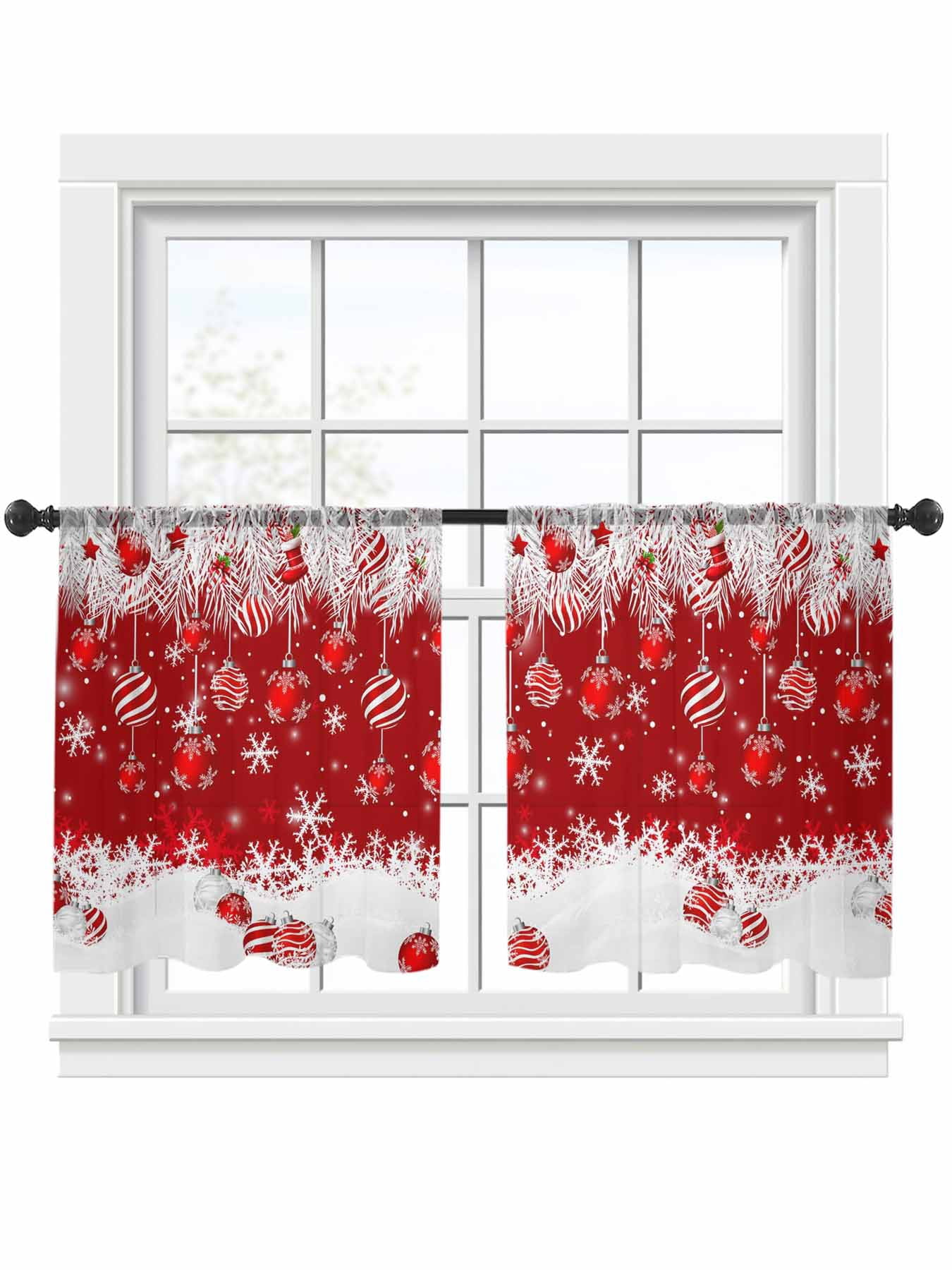 Christmas Ball Sheer Curtains 45 inches Long, Xmas Balls Winter ...