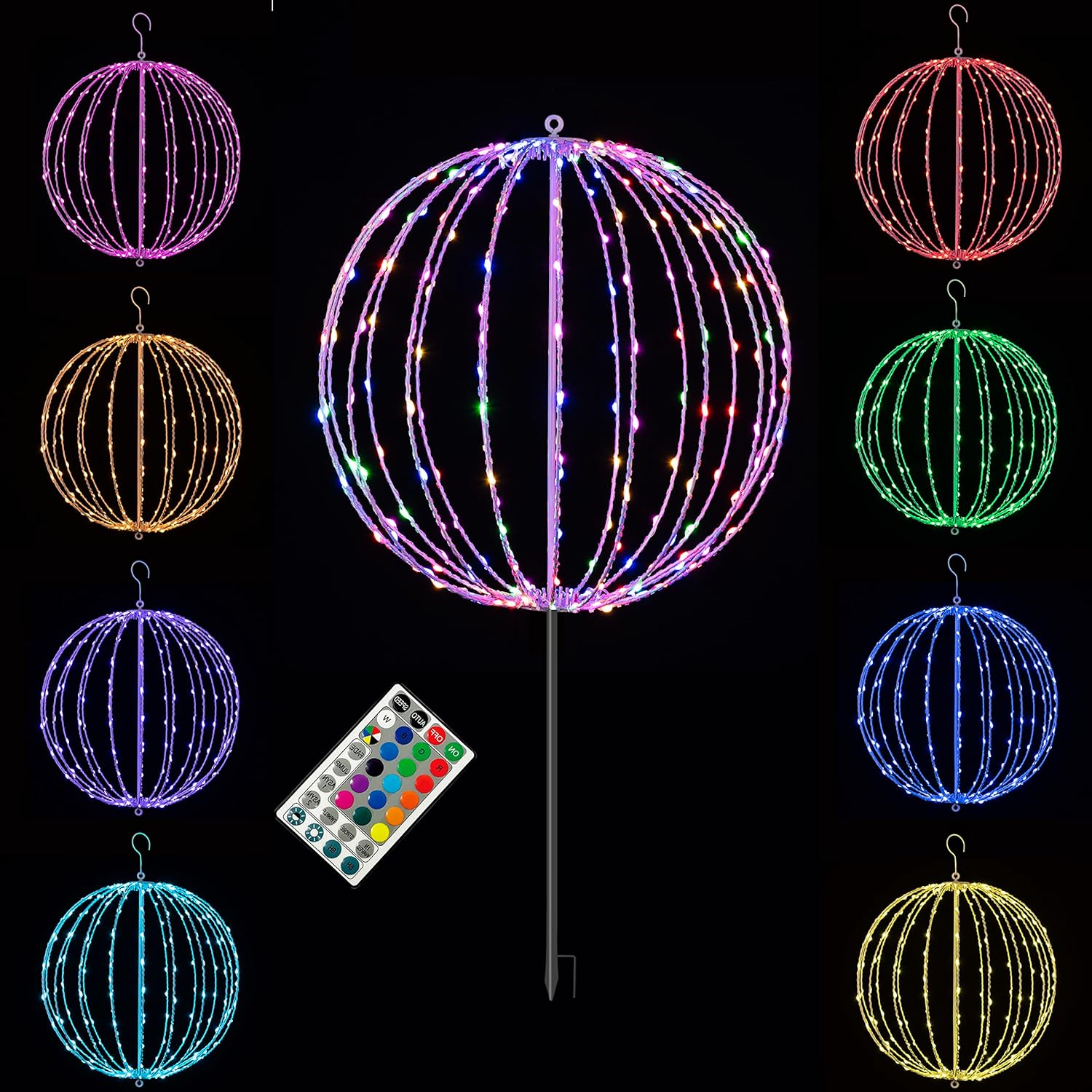 Christmas Ball Sphere Hanging Tree & Pathway Lights | Foldable Metal ...
