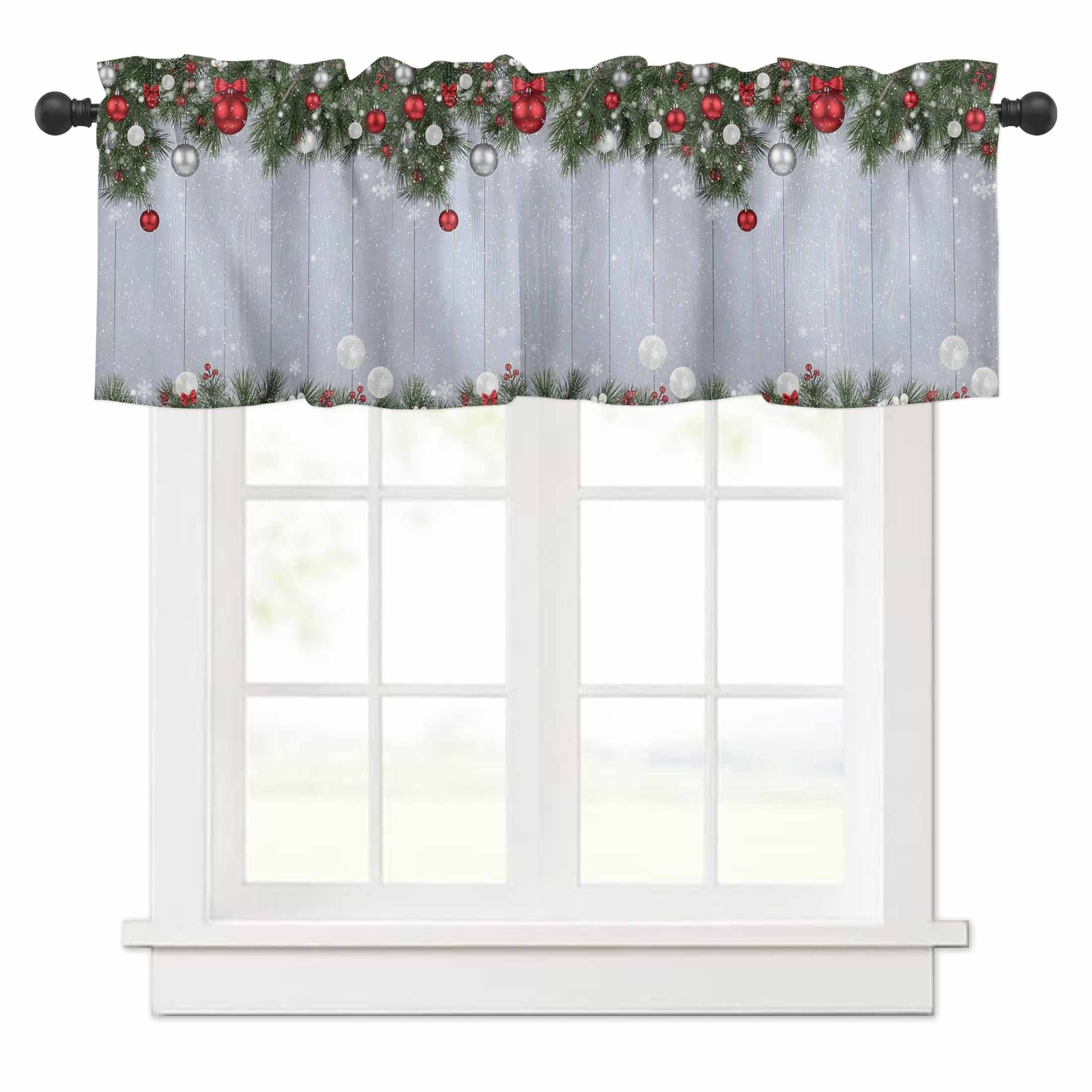 Christmas Ball Valances for Windows Winter Snowflakes Holly Berries ...