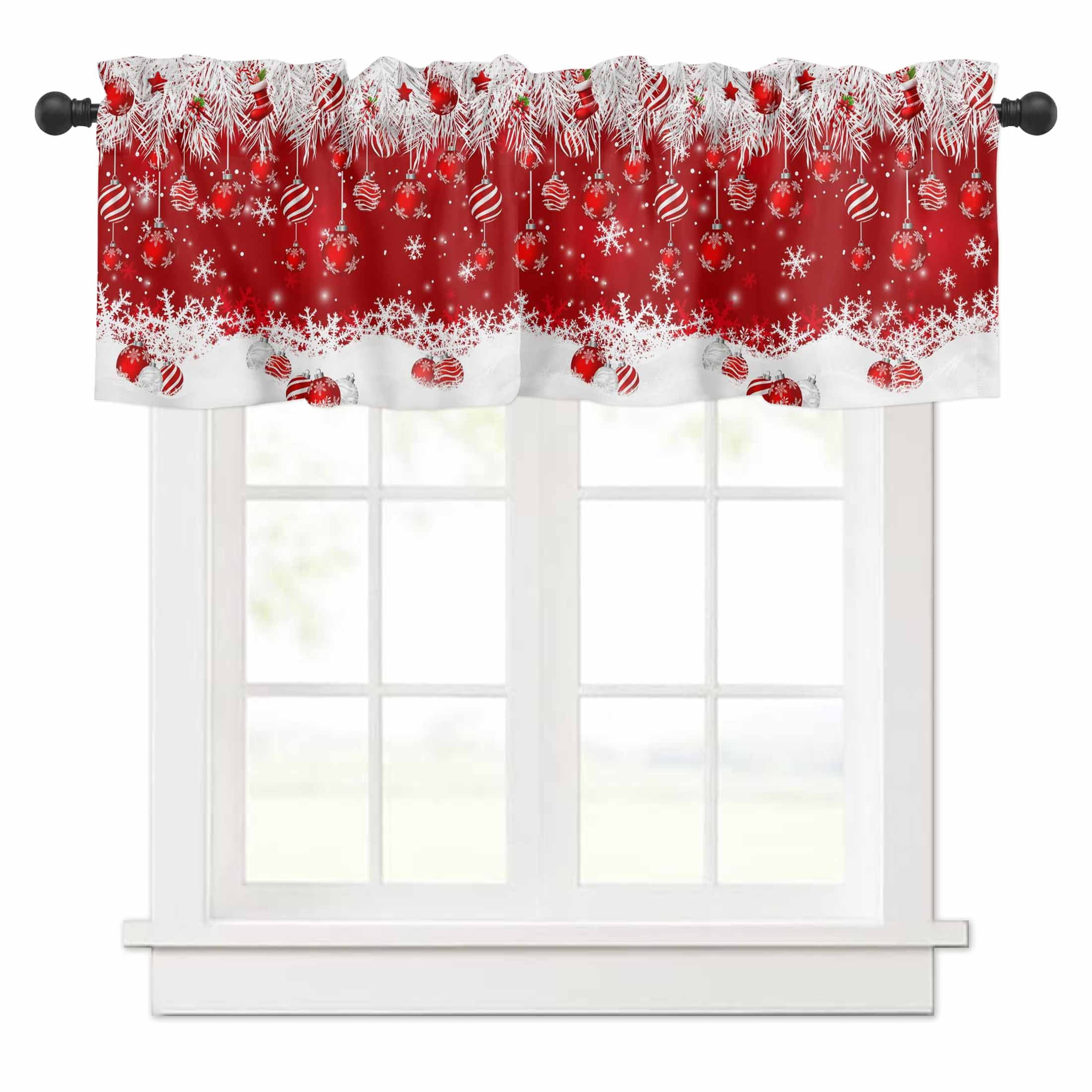 Christmas Ball Valances for Windows Xmas Balls Winter Snowflakes Red ...