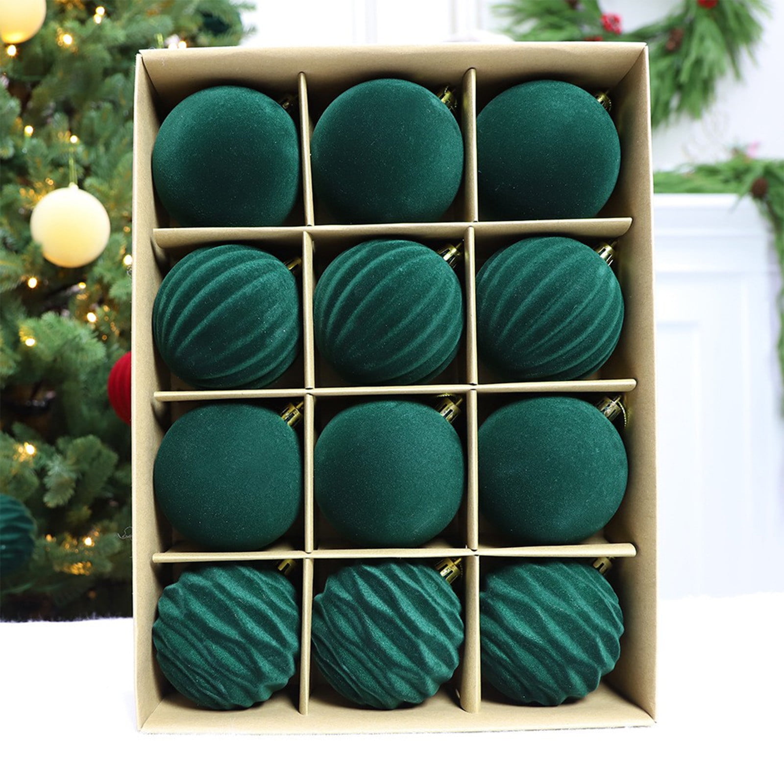 Christmas Ball Velvet Christmas Tree Flocking Ornaments 3.15 Inch 12 ...