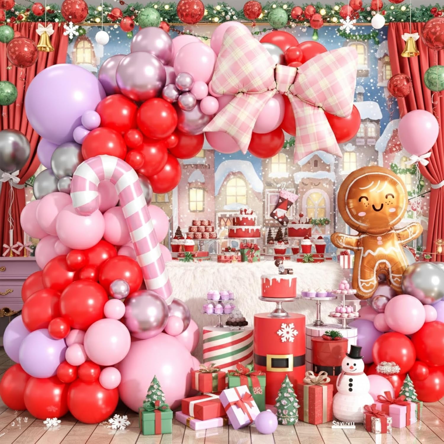 Christmas Balloon Arch Kit, Red Pink Purple Metallic Silver Balloons ...